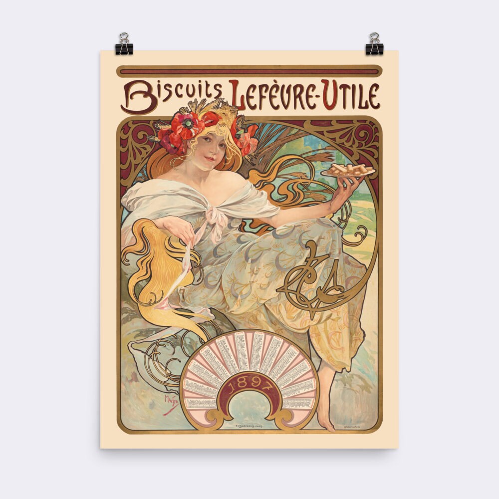 Biscuits Lefevre-utile (1897) Art Nouveau Poster by Alphonse Mucha - Etsy