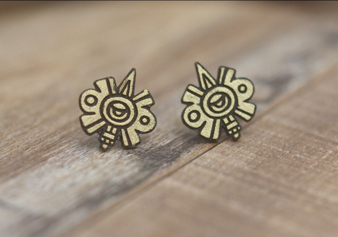 Handmade Aztec Mayan Stud Earrings, Gold Nahui Ollin, Mexican Art - Etsy