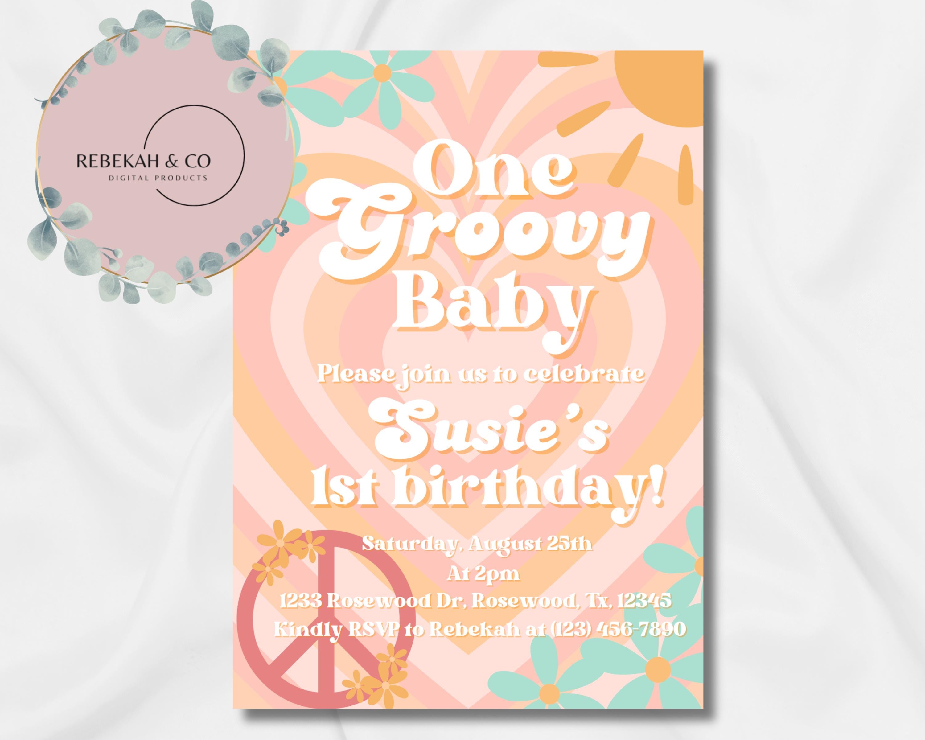 ONE Groovy Baby Birthday Invitation | Instant Download | Customizable ...