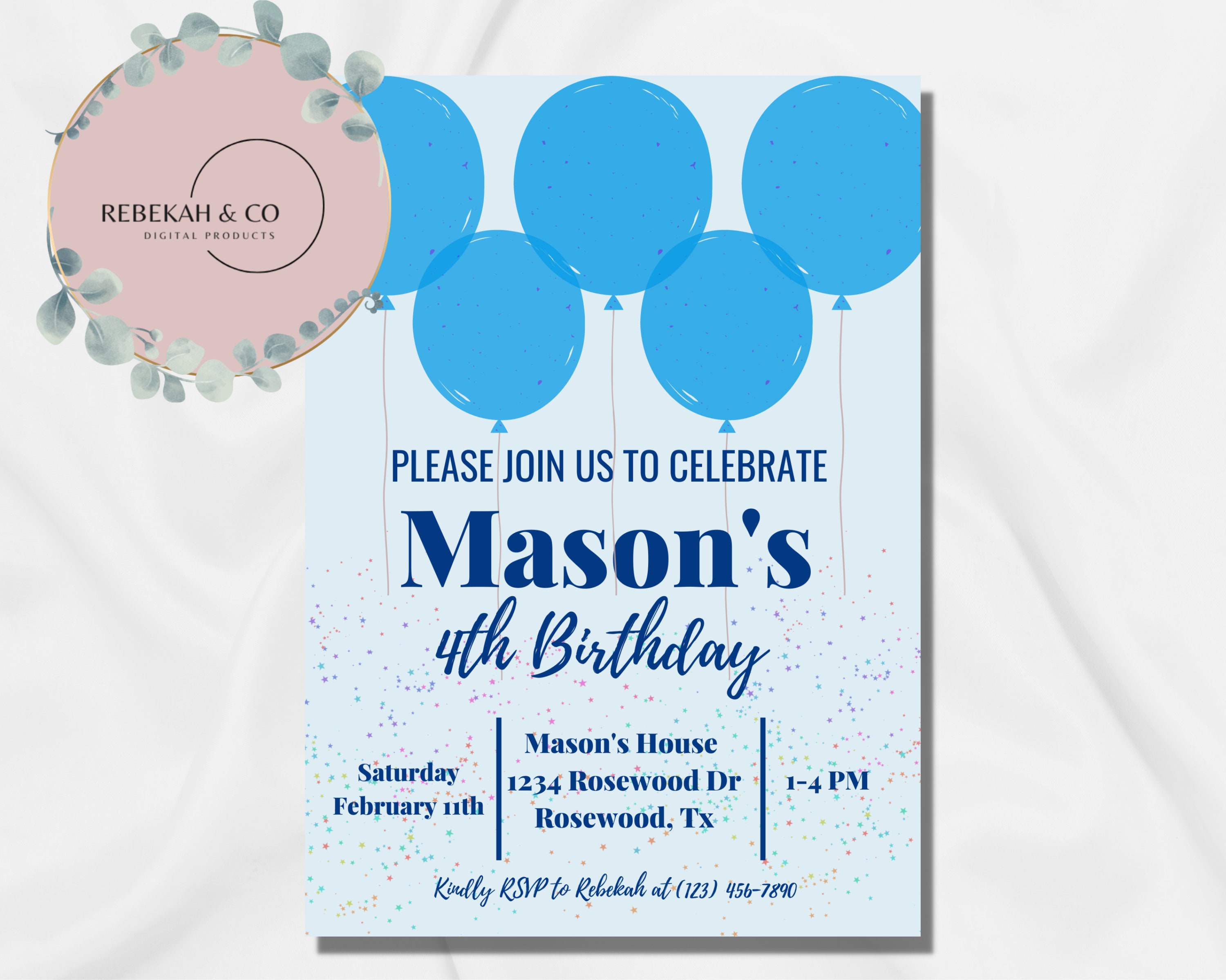 Blue Birthday Invitation | Instant Download | Customizable Template | 5 ...