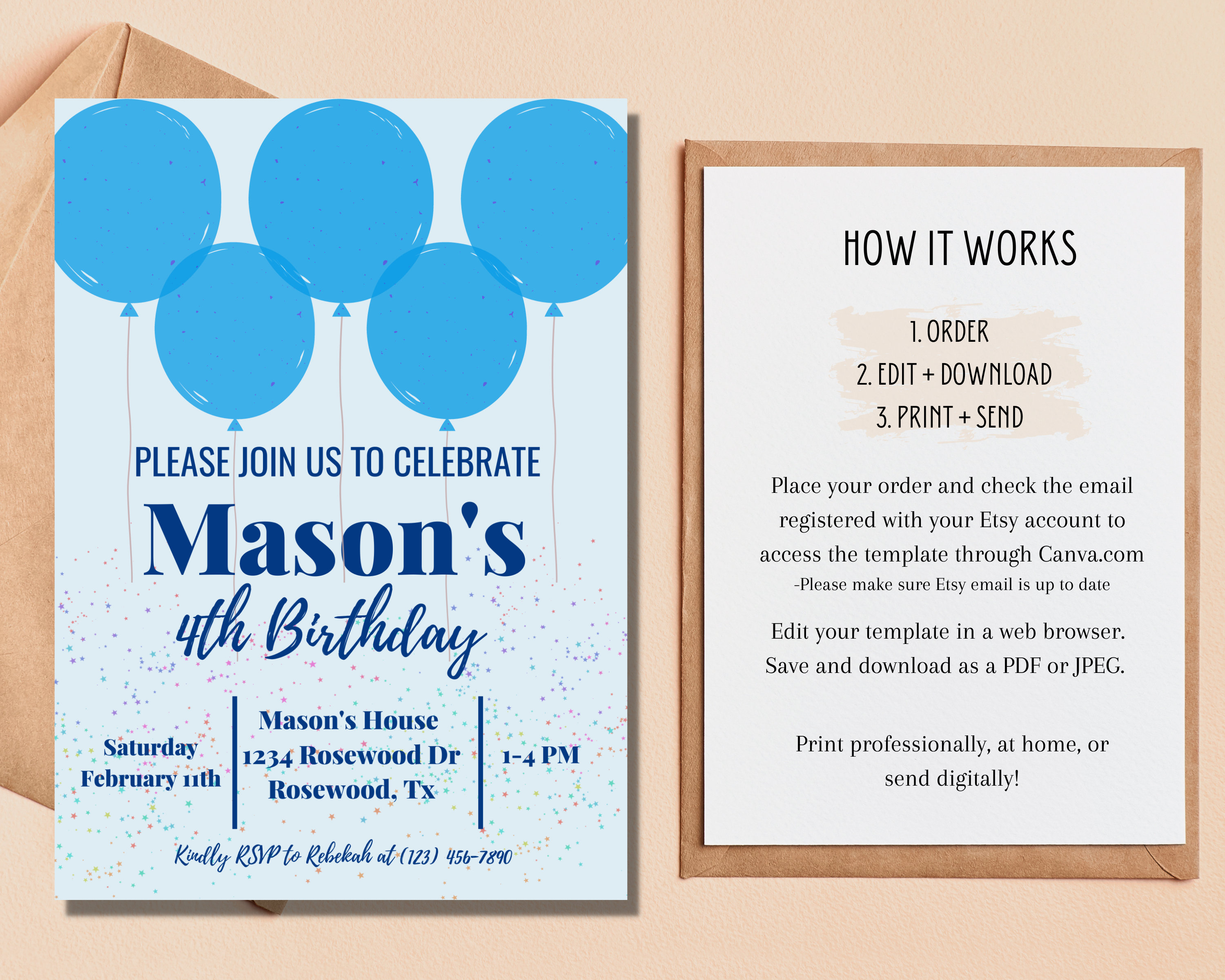 Blue Birthday Invitation | Instant Download | Customizable Template | 5 ...