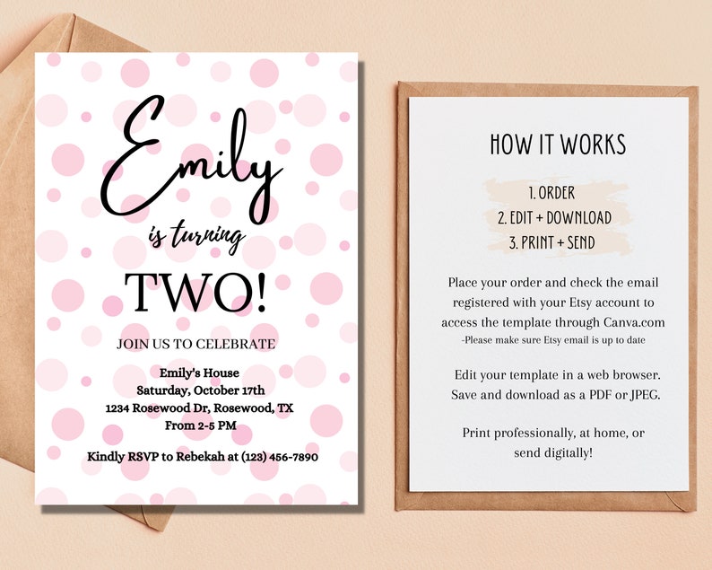 Pink Polka Dot Birthday Invitation Instant Download Customizable ...