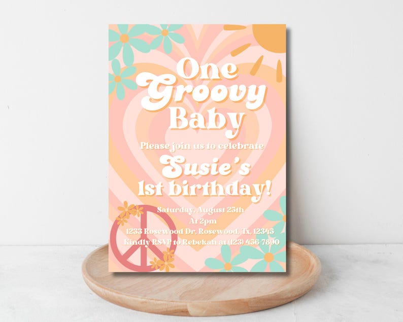 ONE Groovy Baby Birthday Invitation | Instant Download | Customizable ...