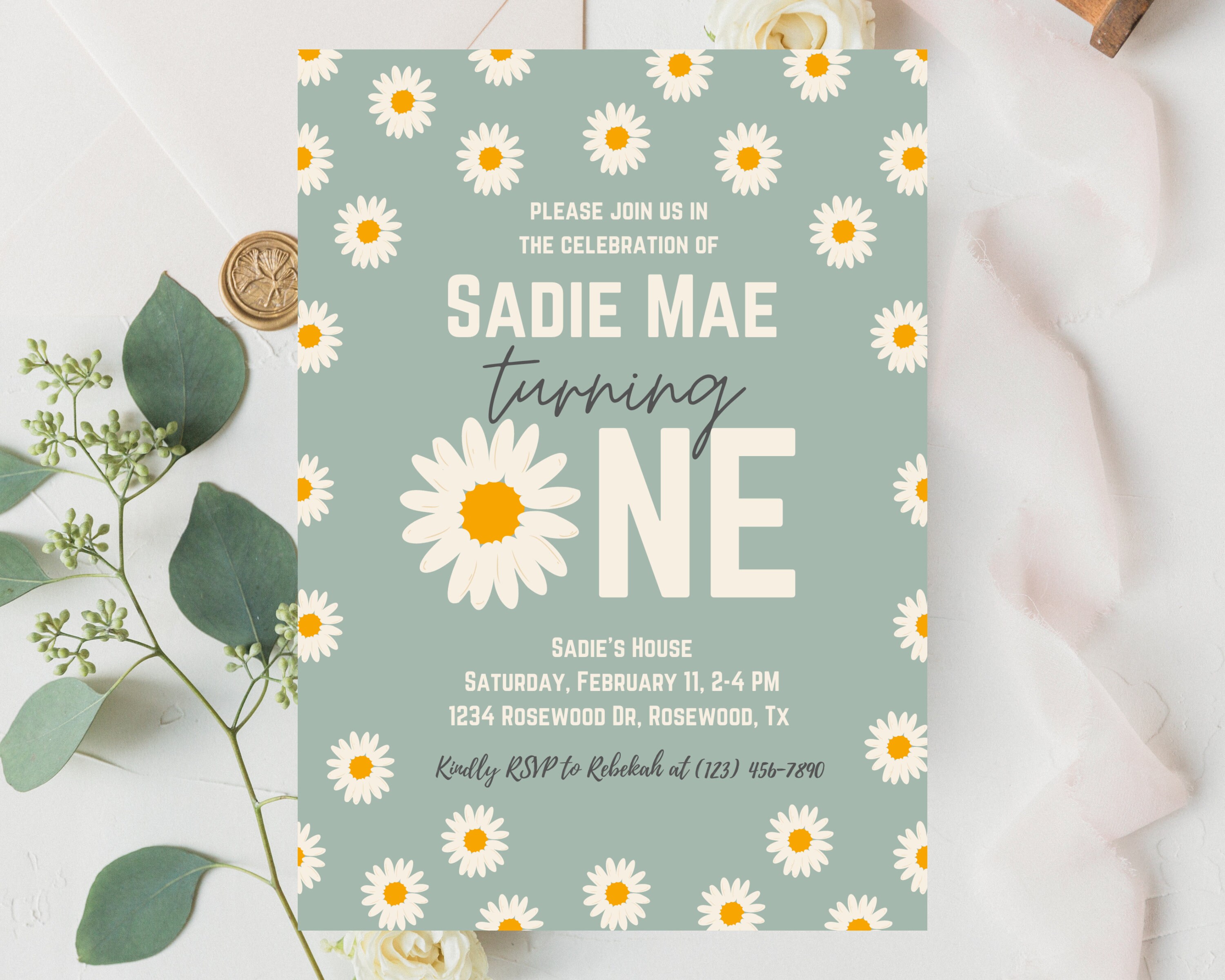 Daisy First Birthday Invitation Instant Download Customizable Template ...