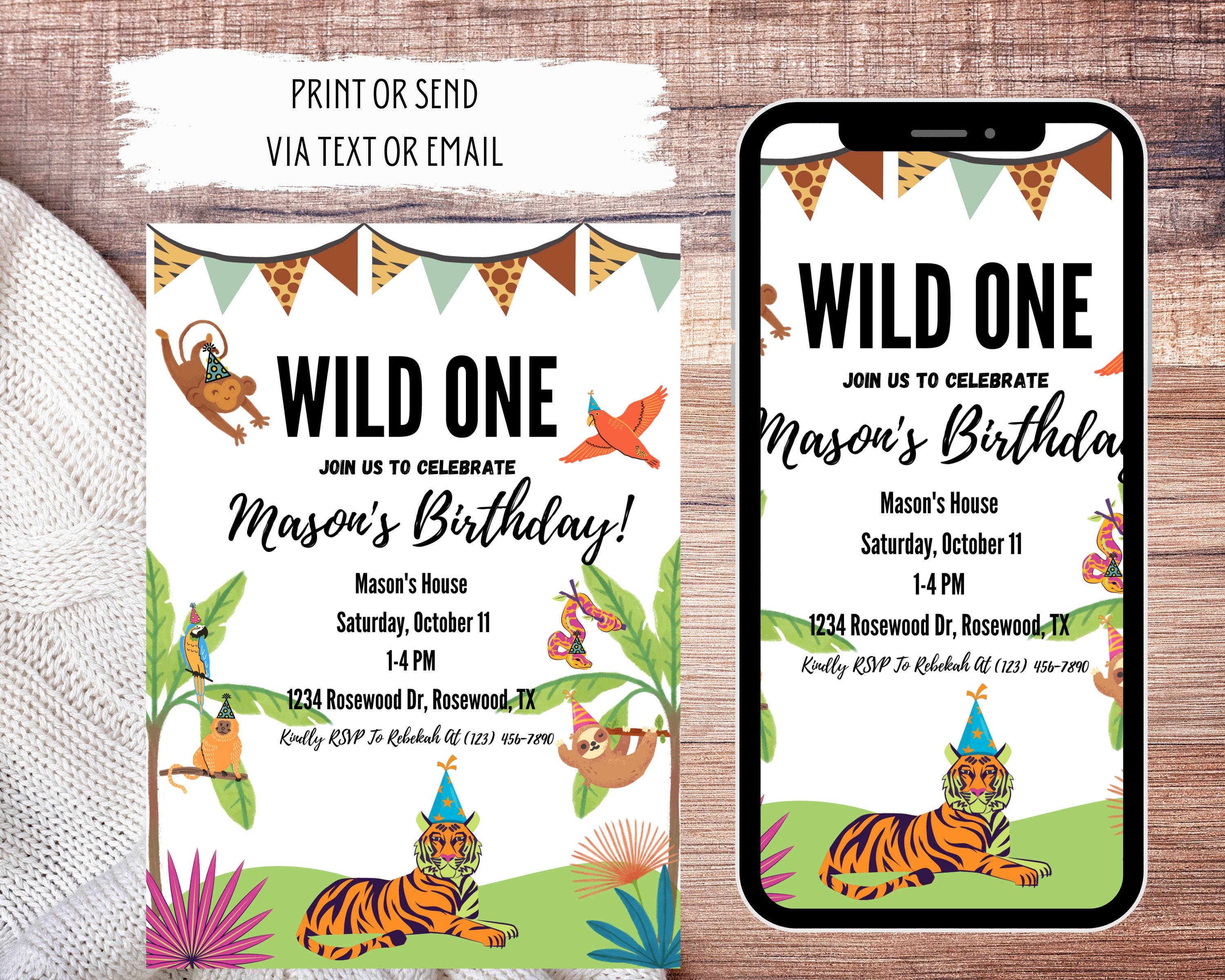 Wild One Jungle Birthday Invitation Instant Download Customizable ...