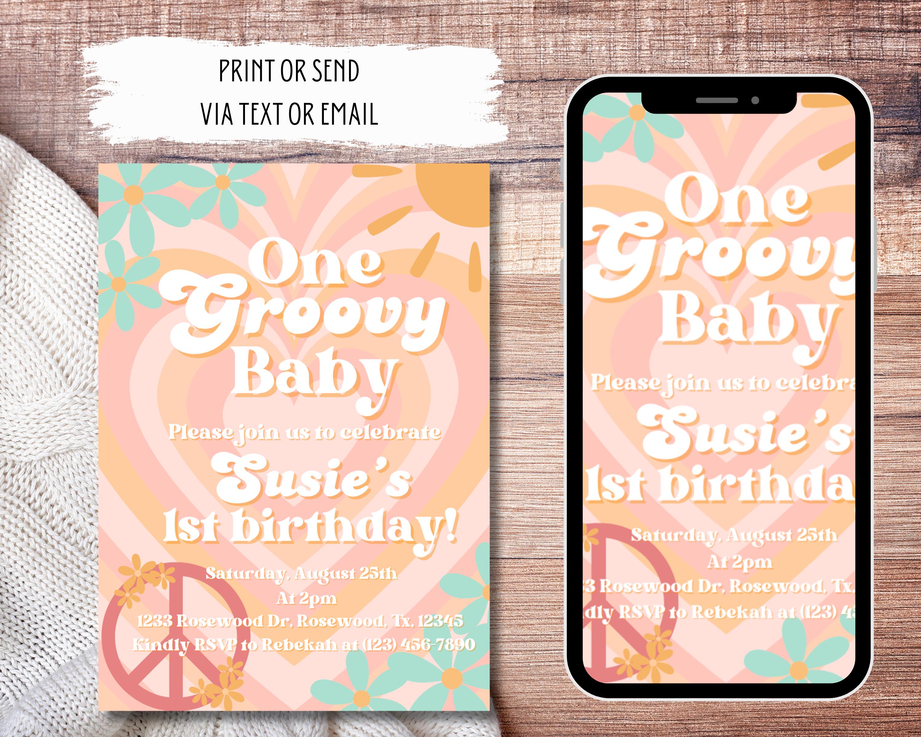 ONE Groovy Baby Birthday Invitation | Instant Download | Customizable ...