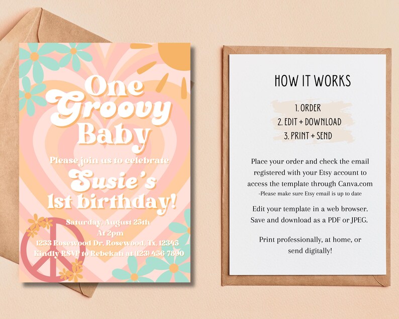 ONE Groovy Baby Birthday Invitation | Instant Download | Customizable ...
