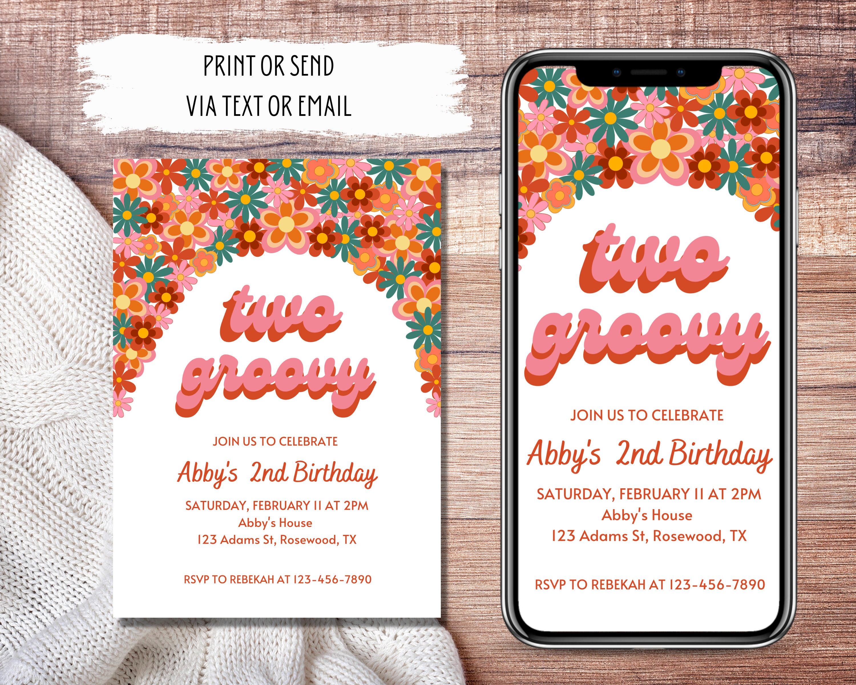 Two Groovy Birthday Invitation Instant Download Template - Etsy