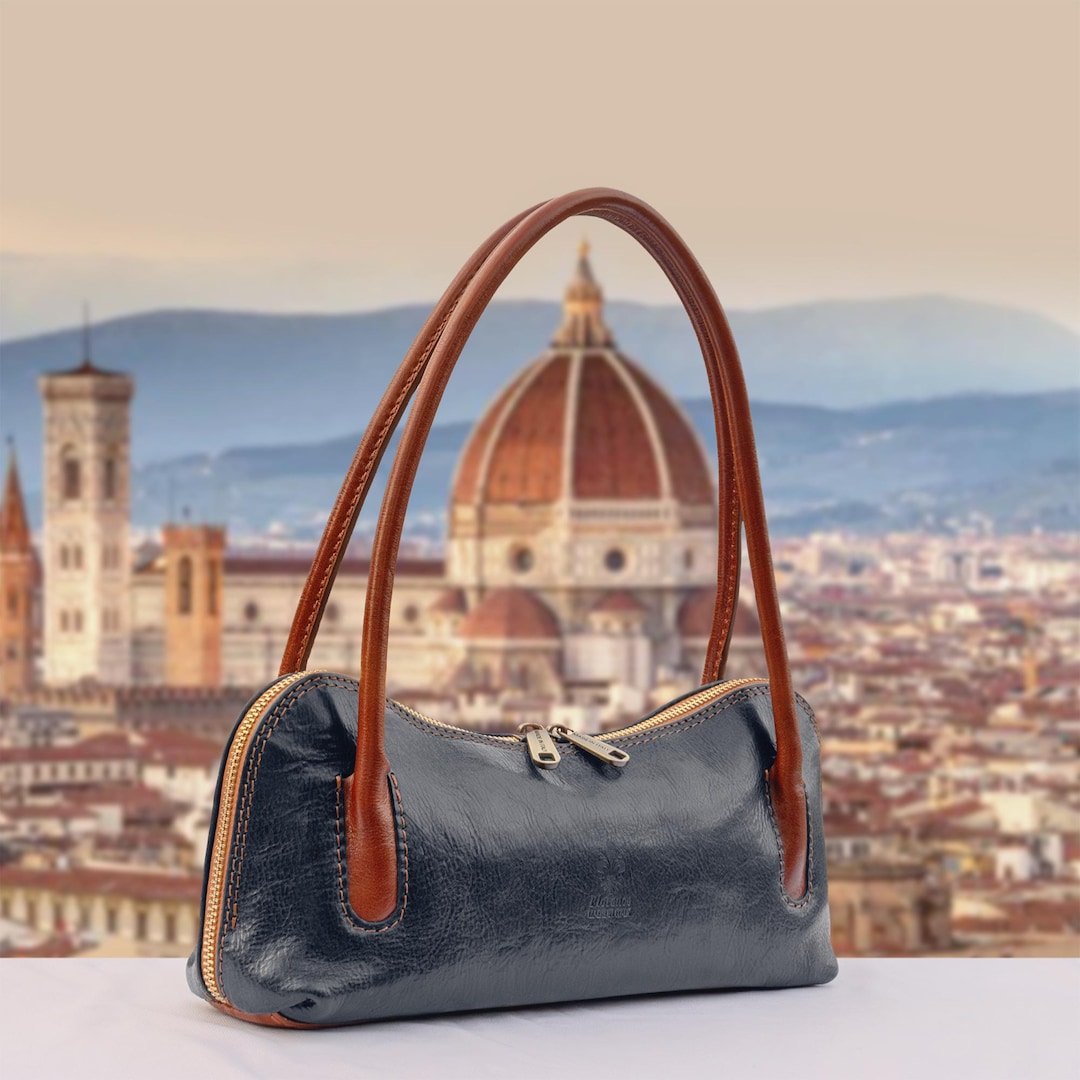 Italian Handmade Leather Bag for Women | Vintage Dark Blue Leather Purse | From Florence, Made ...