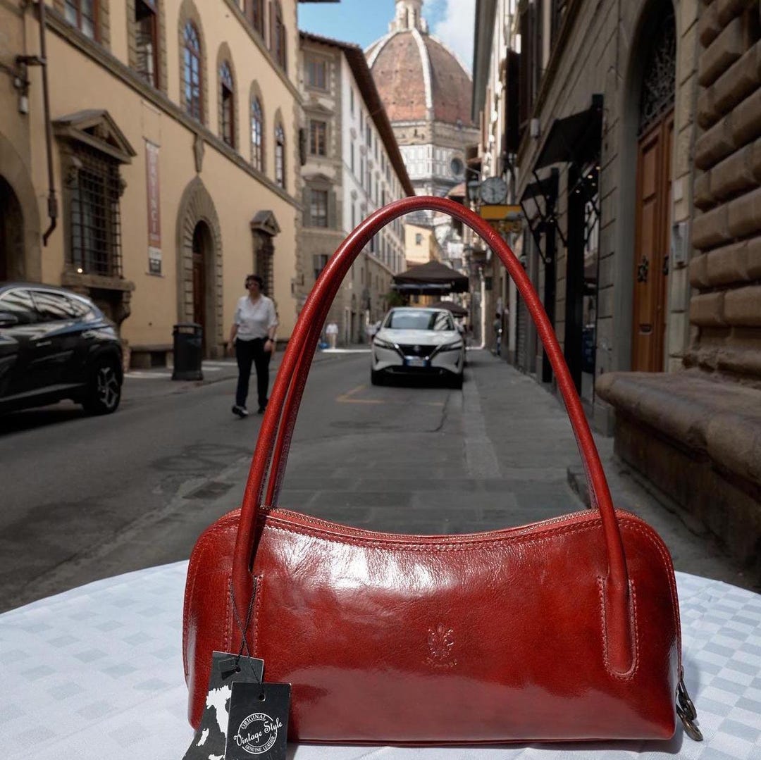 Italian Handmade Red Leather Handbag for Women , Elegant Vintage-style ...