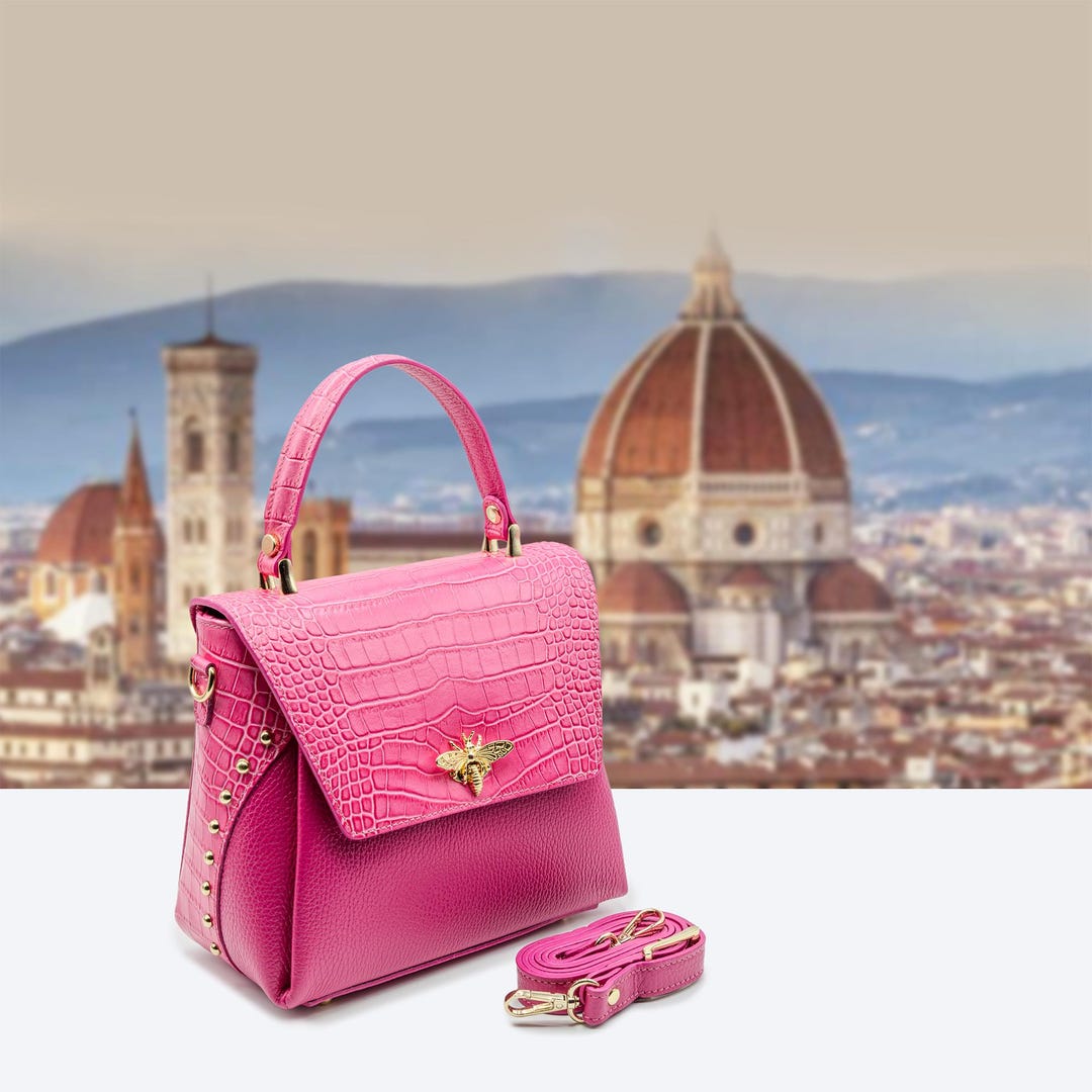 Italian Handmade Leather Bags for Woman | Elegant Fuchsia Top Handle ...