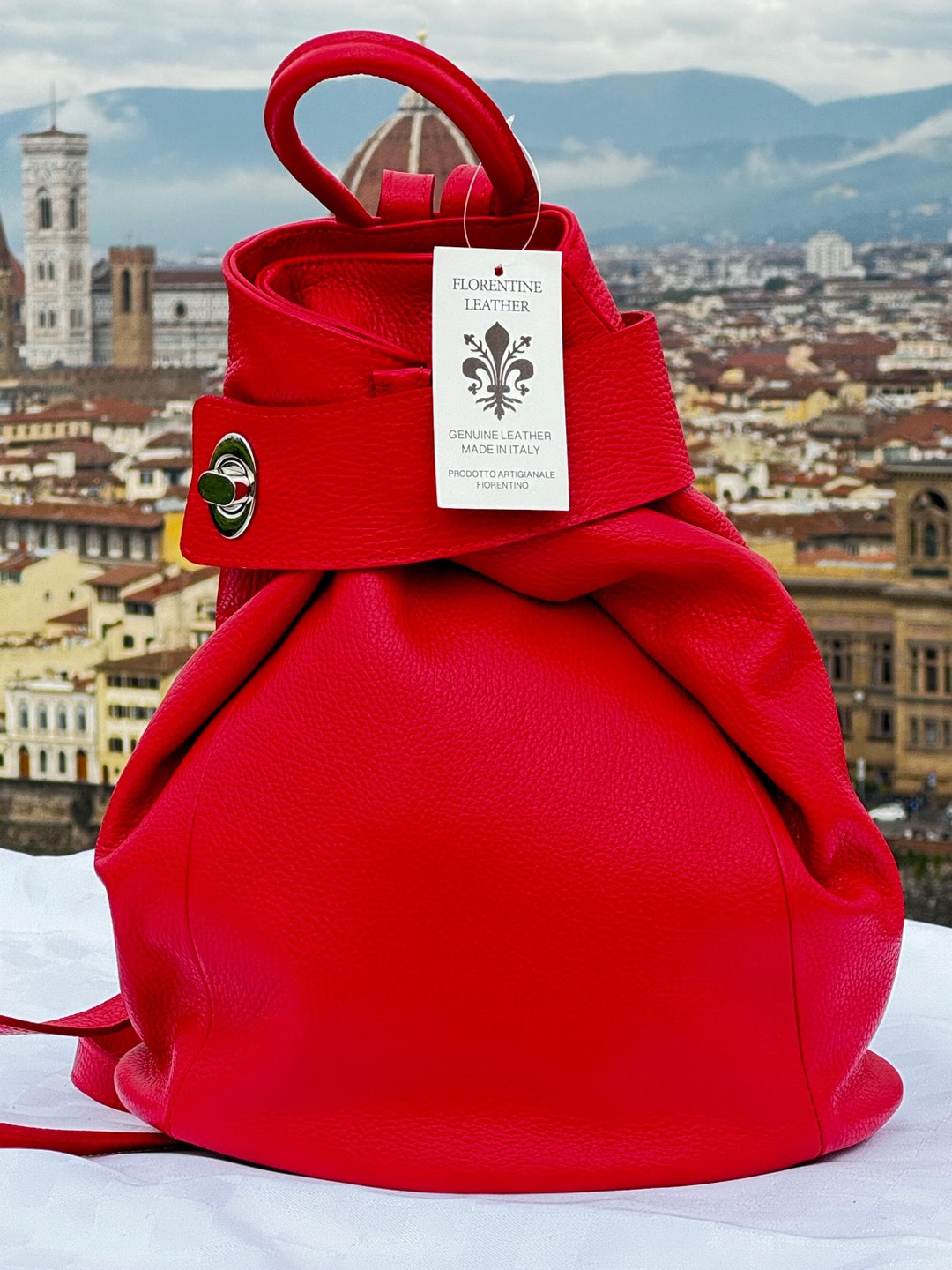 Handmade Italian Red Leather Backpack | Genuine Florentine Leather ...