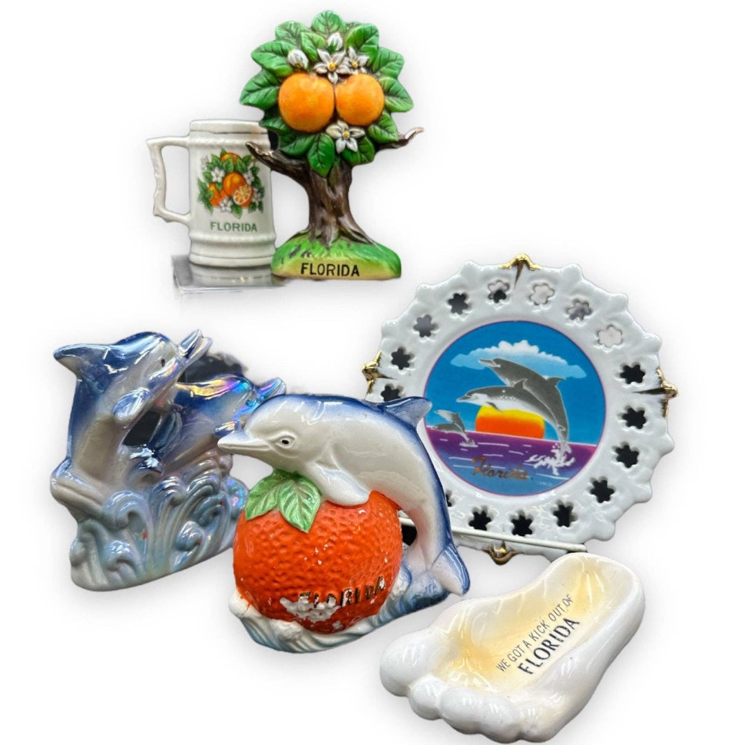 Collection of Six Retro Kitschy Florida Roadside Souvenirs Dolphin ...