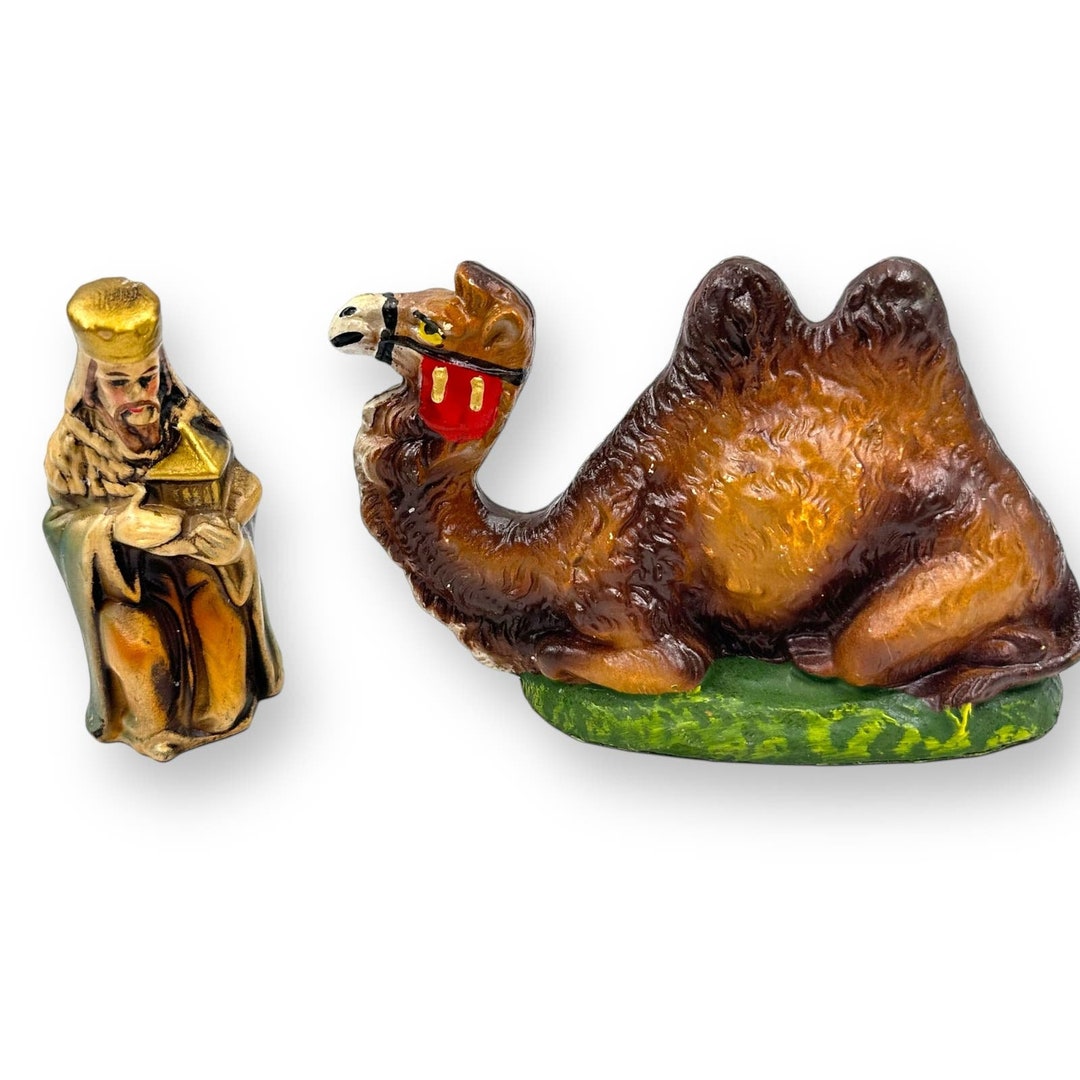Vintage Nativity Camel and King Figurines Putz Plaster Mache Germany ...