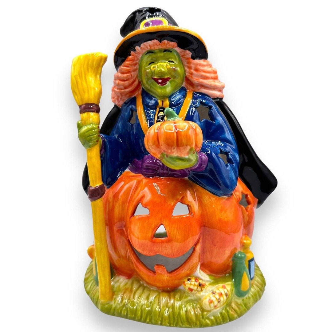 ASTOR LANE Witch Pumpkin Tealight Halloween Figurine Votive Ceramic ...