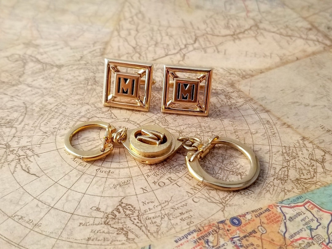 Vintage Swank Gold Tone Initial Cufflinks and Matching Keychain - Etsy