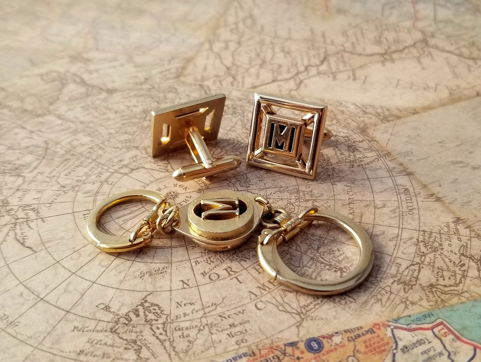 Vintage Swank Gold Tone Initial Cufflinks and Matching Keychain - Etsy