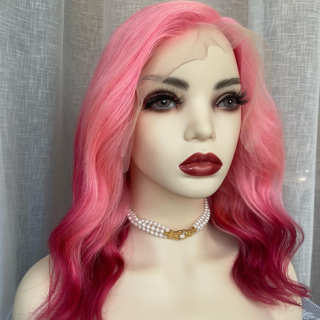 Pink Wavy Ombre Lace Front Wig Human Hair - Etsy