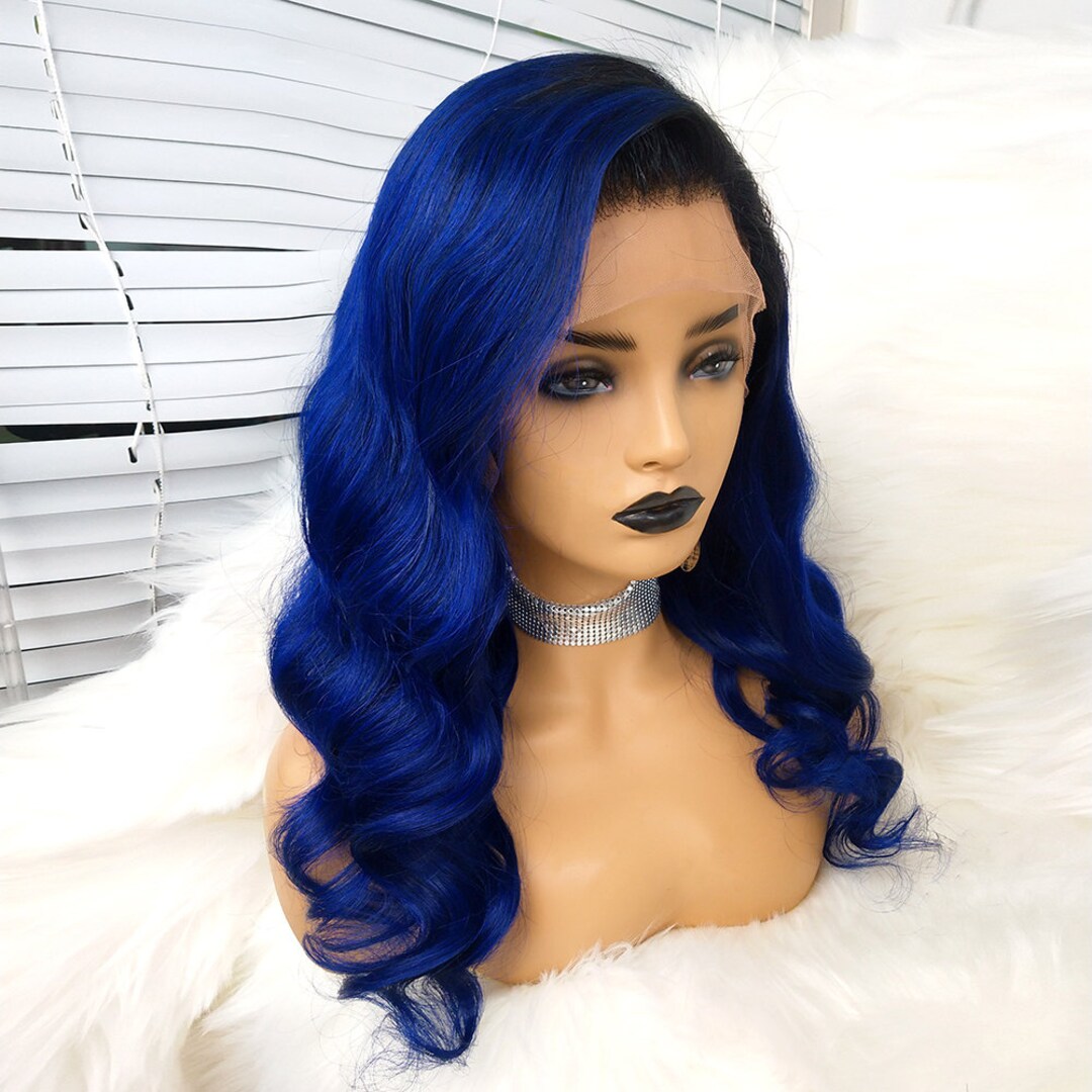 Custom Black Root Blue Color Lace Front Wig Human Hair - Etsy
