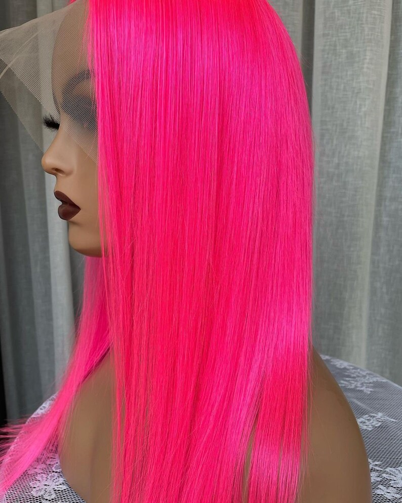Hot Pink Color Lace Front Wig Human Hair Etsy