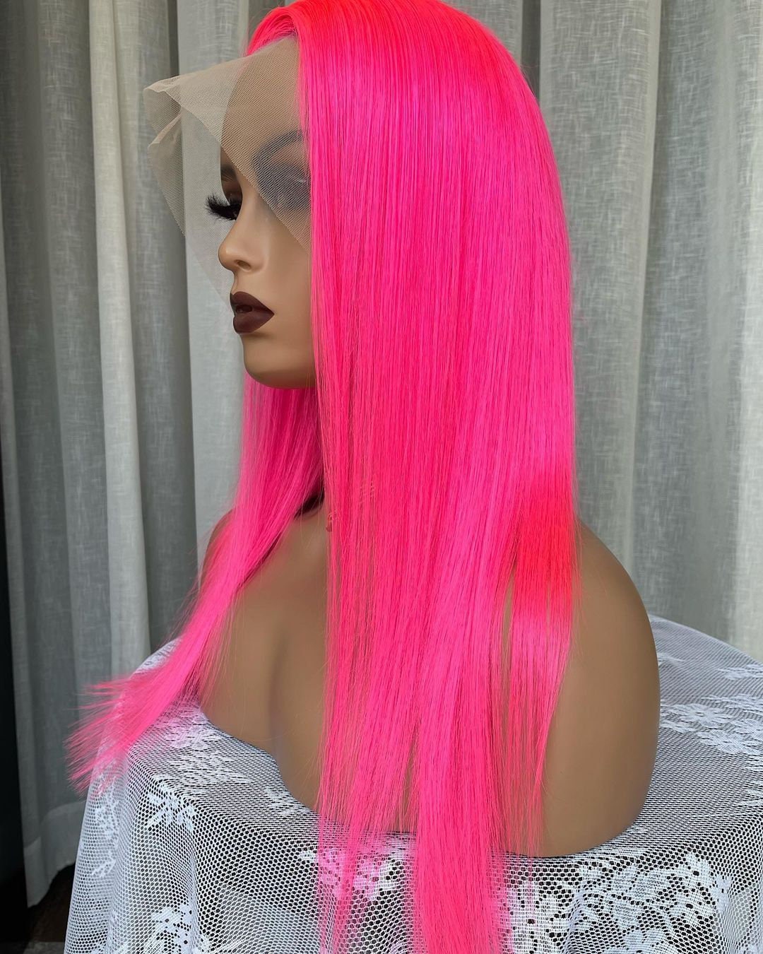 Hot Pink Color Lace Front Wig Human Hair - Etsy