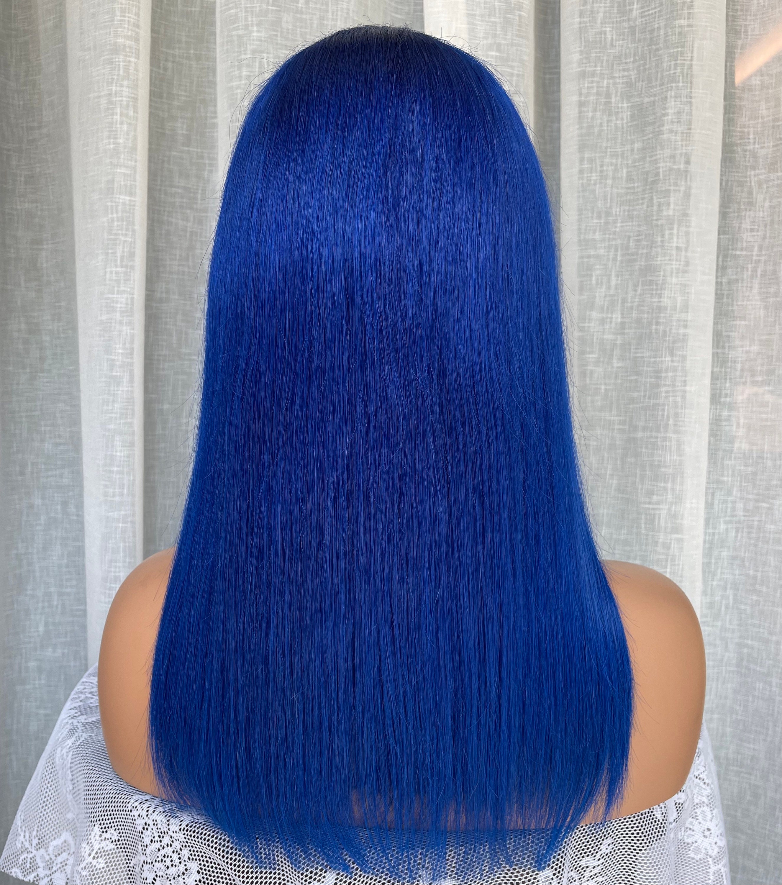 Blue Color Lace Front Wig Human Hair - Etsy