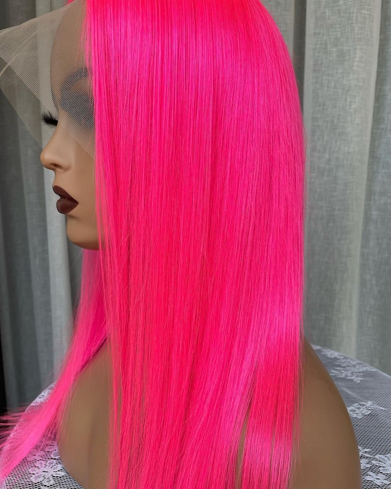Hot Pink Color Lace Front Wig Human Hair - Etsy