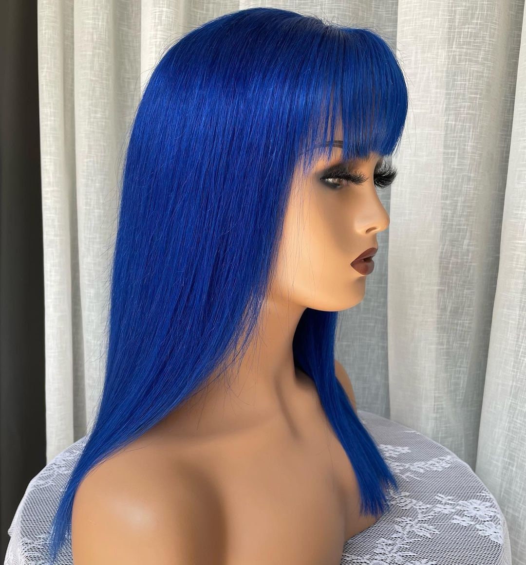 Blue Color Lace Front Wig Human Hair - Etsy