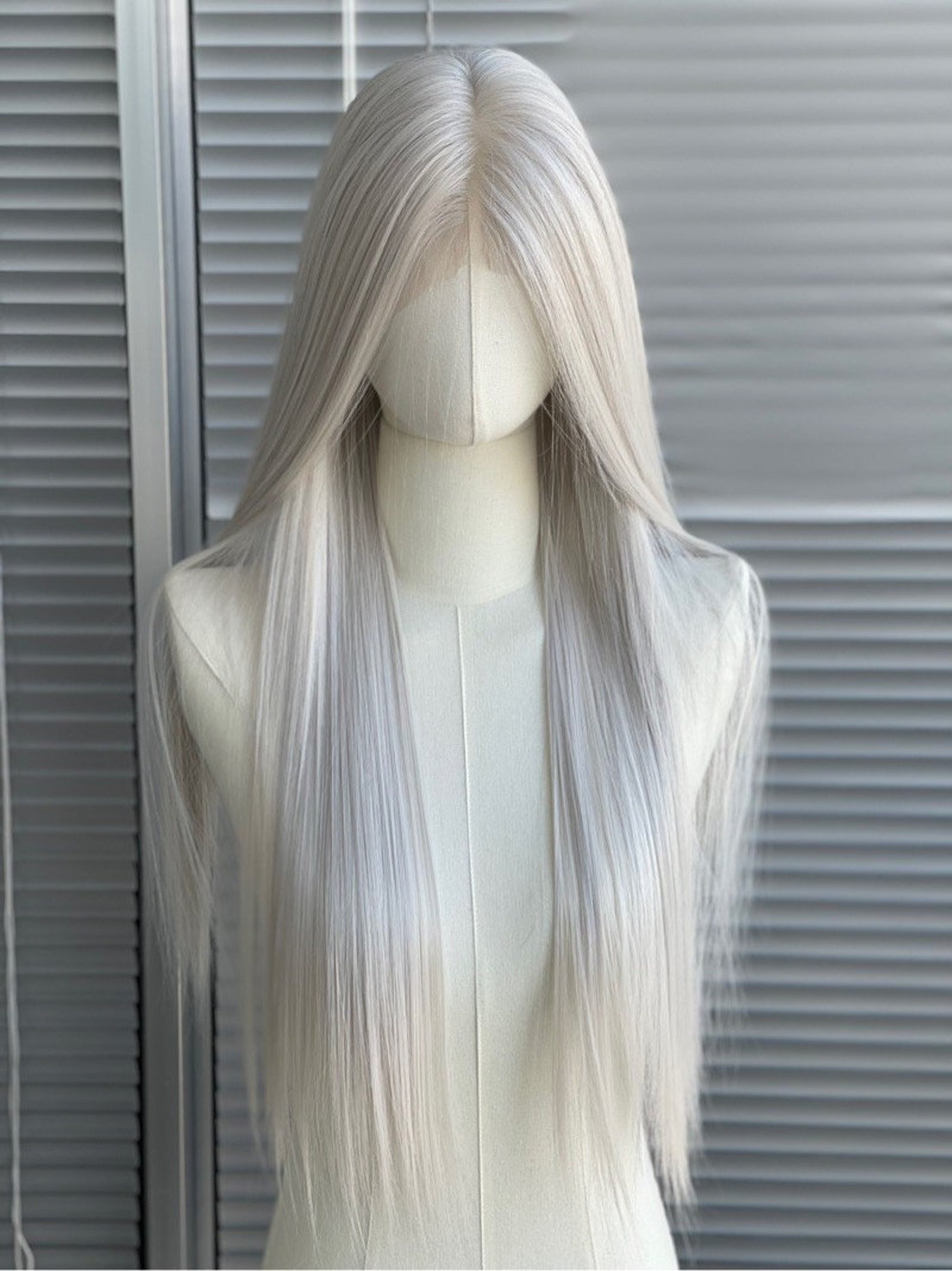 Long Silver White Straight Women Wig 134 Lace Front Wig Synthetic ...