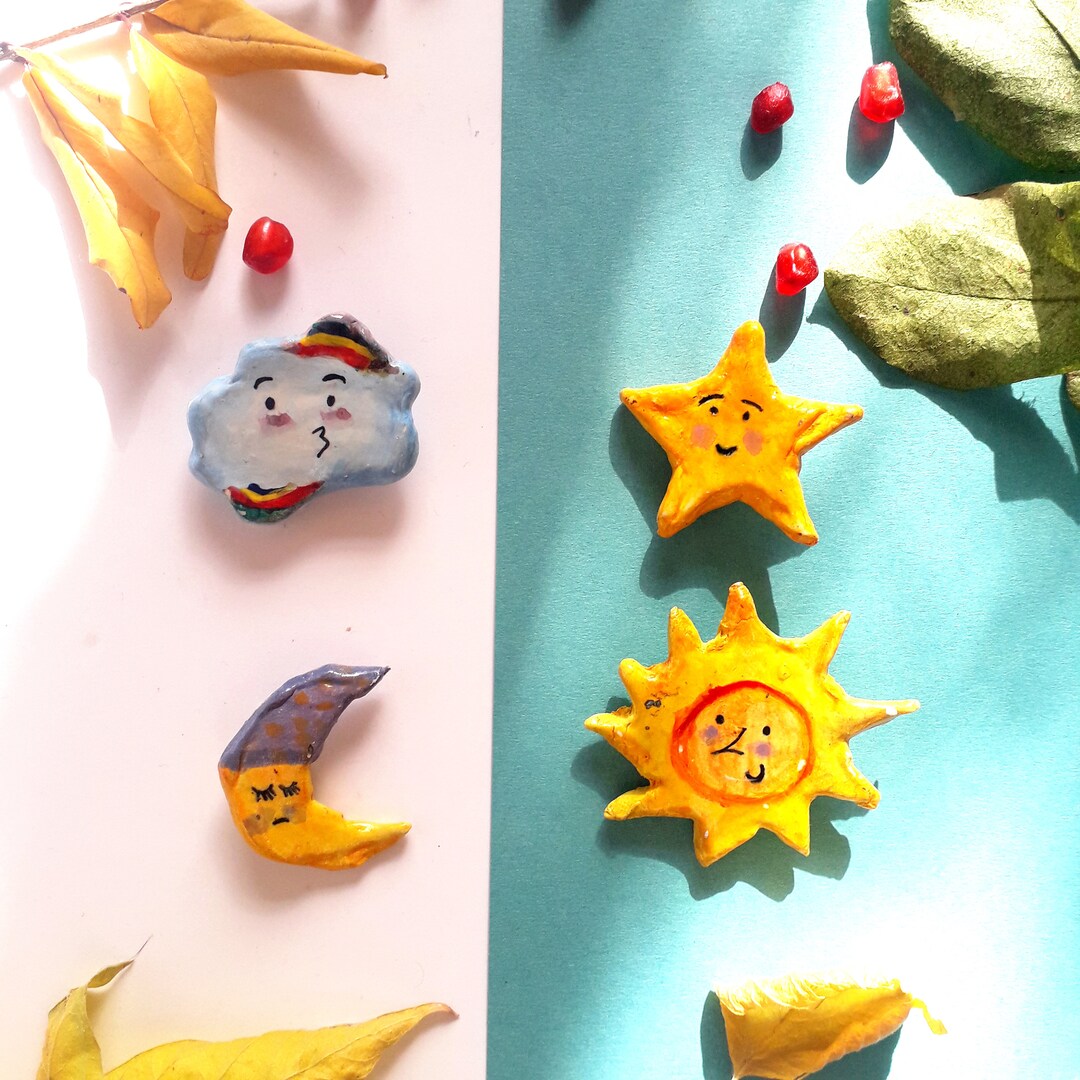 Handmade Sun, Moon & Cloud Pins, Wearable Sky Art Brooches - Etsy