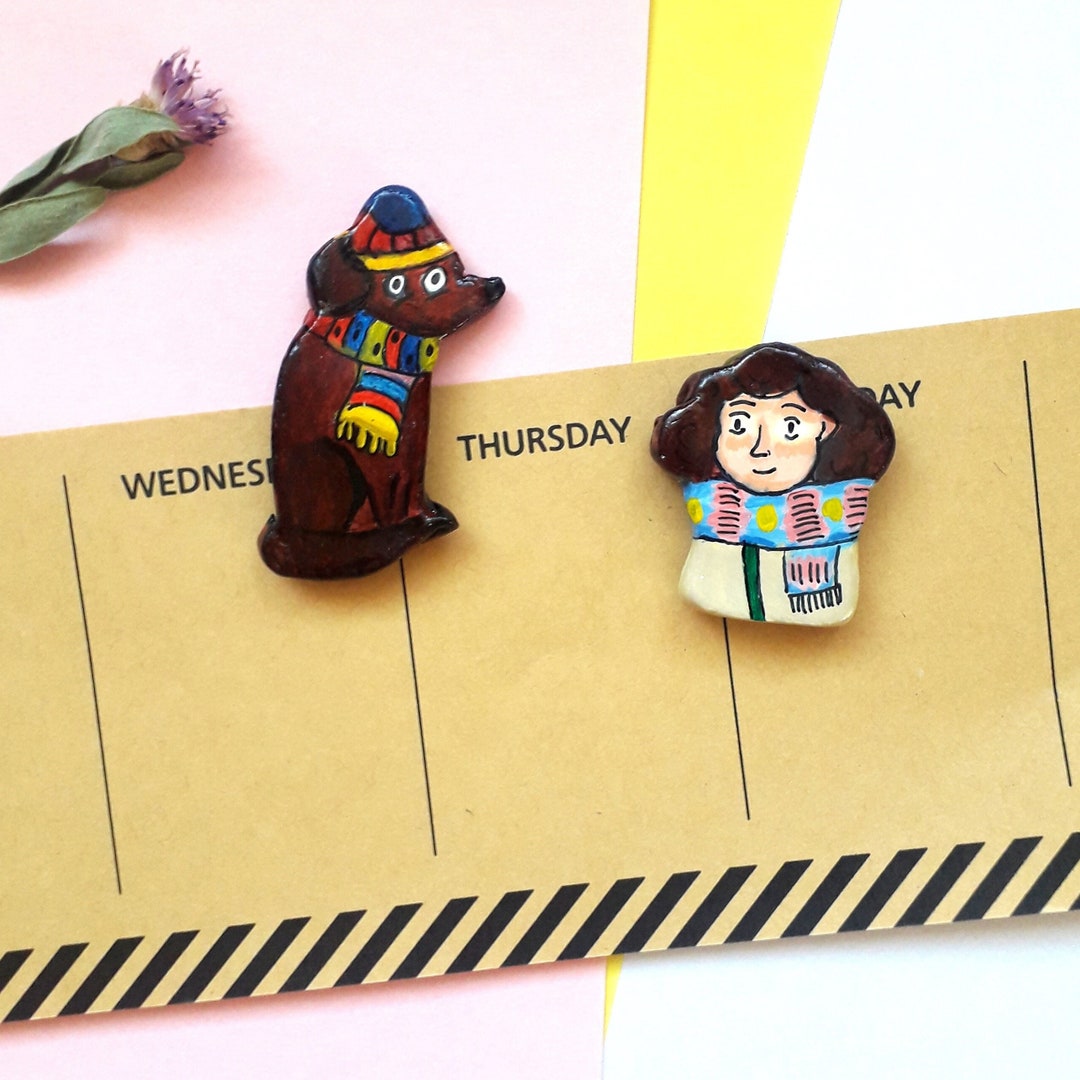 Funny Winter Magnets, Brown Dog Magnet, Handmade Quirky Decor, Dog ...