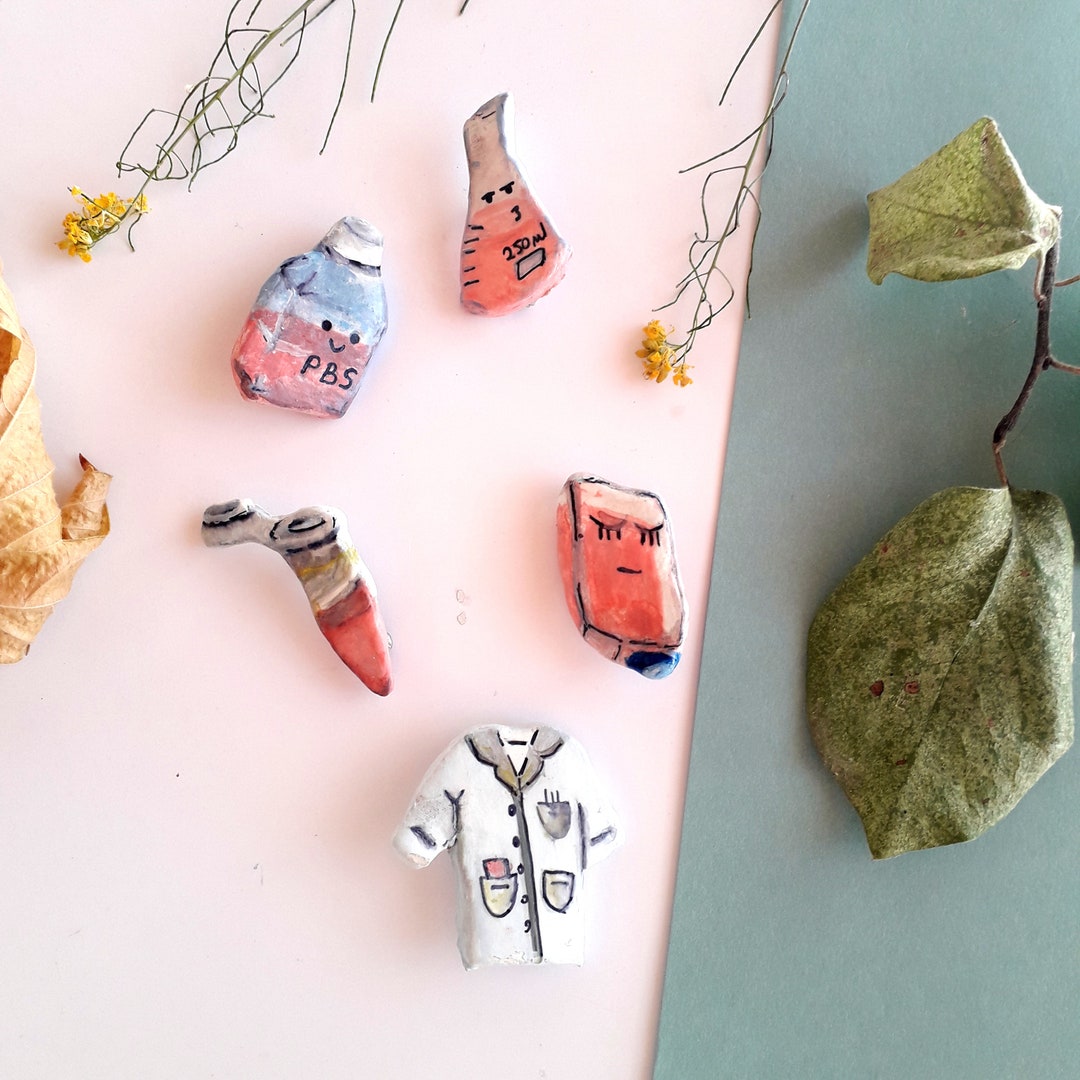 Handmade Life Science Brooches, Clay Lab Pins, Phd Gift, Set of 3 - Etsy