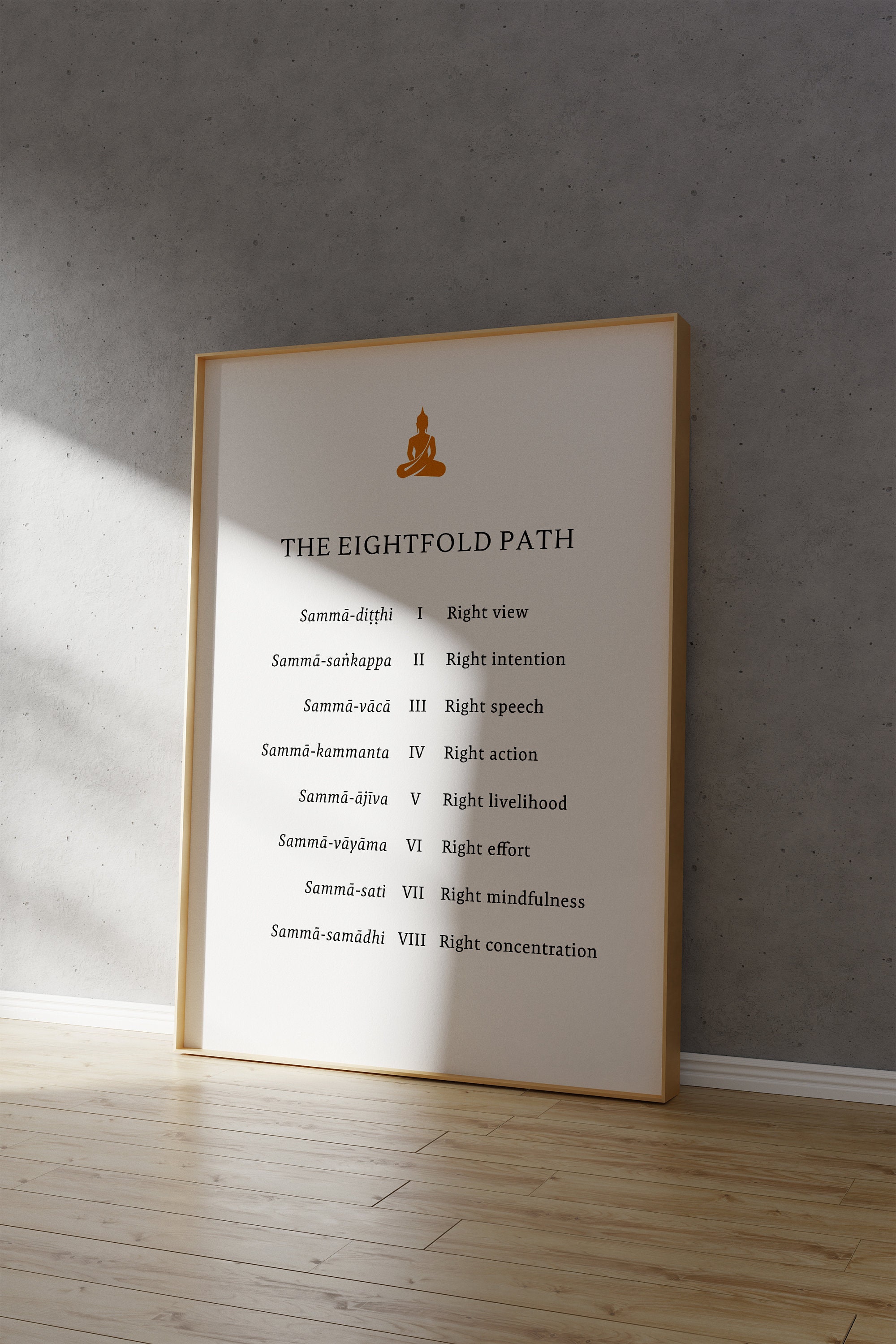 Noble Eight Fold Path With Pali Translation FRAMED or UNFRAMED Print Poster white Buddhist Wall ...