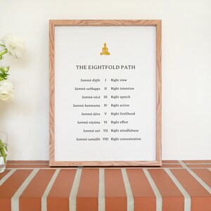 Noble Eight Fold Path With Pali Translation FRAMED or UNFRAMED Print Poster white Buddhist Wall ...