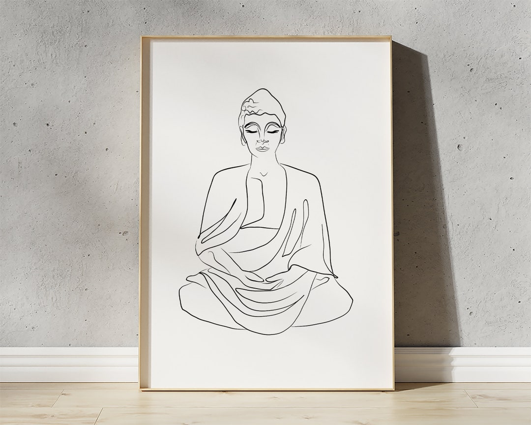 Buddha Line Drawing on White Background, FRAMED or UNFRAMED Yoga and ...