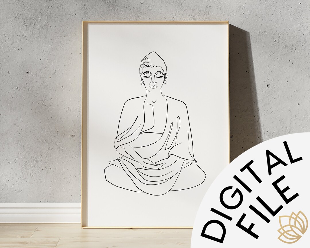 Buddha Line Drawing on White Background, FRAMED or UNFRAMED Yoga and ...