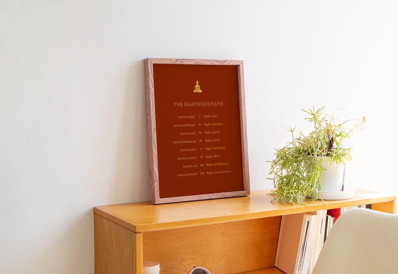 Noble Eight Fold Path With Pali Translation FRAMED or UNFRAMED Print Poster red Buddhist Wall ...