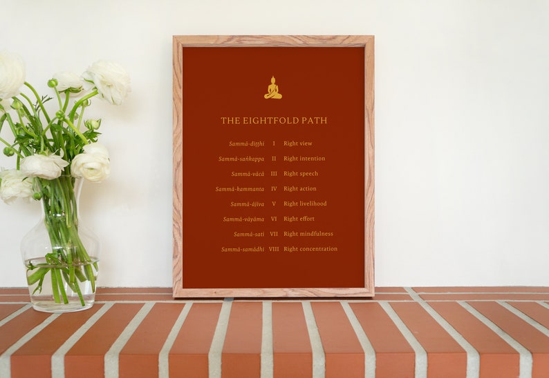 Noble Eight Fold Path With Pali Translation FRAMED or UNFRAMED Print Poster red Buddhist Wall ...