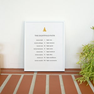Noble Eight Fold Path With Pali Translation FRAMED or UNFRAMED Print Poster white Buddhist Wall ...