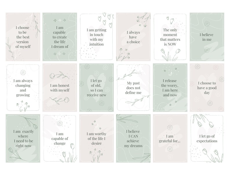 36 Printable Affirmation Cards: Self-care, Positive Mindset (digital ...