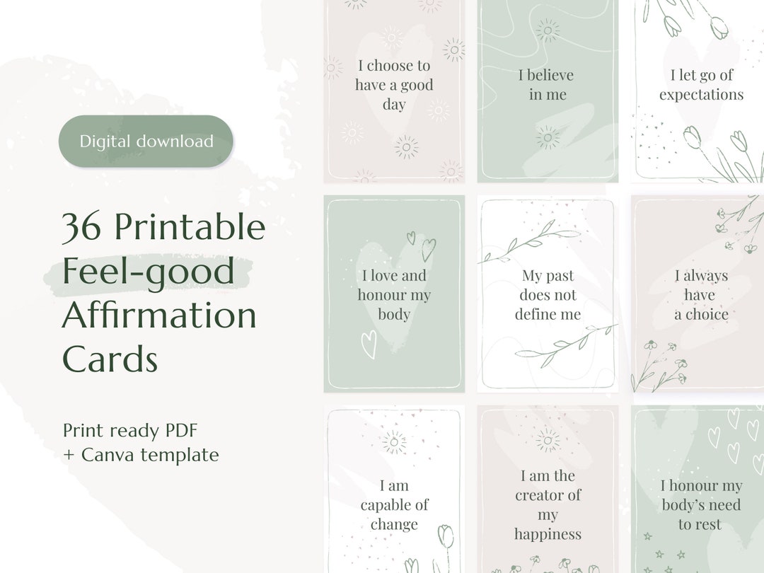 36 Printable Affirmation Cards: Self-care, Positive Mindset (digital ...