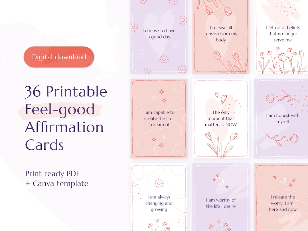 36 Printable Feel-good Affirmation Cards, Digital Download, Editable in ...