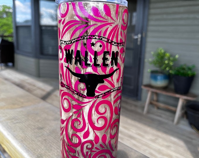 Morgan Wallen Pink Glitter, Tooled Leather 20oz Tumbler Cup. Country ...