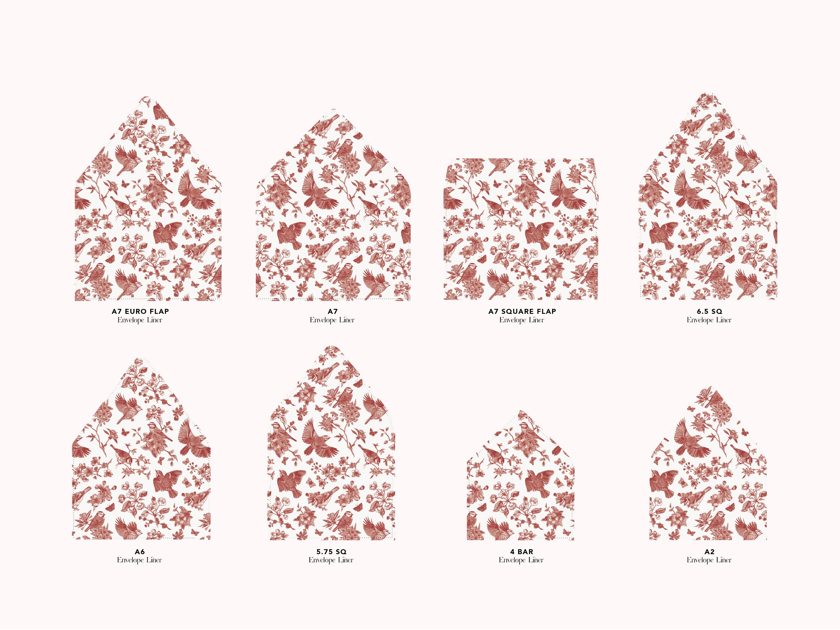 Printable Maroon Dark Red Floral Bird Envelope Liner, A9, A7, A7.5, A6 ...