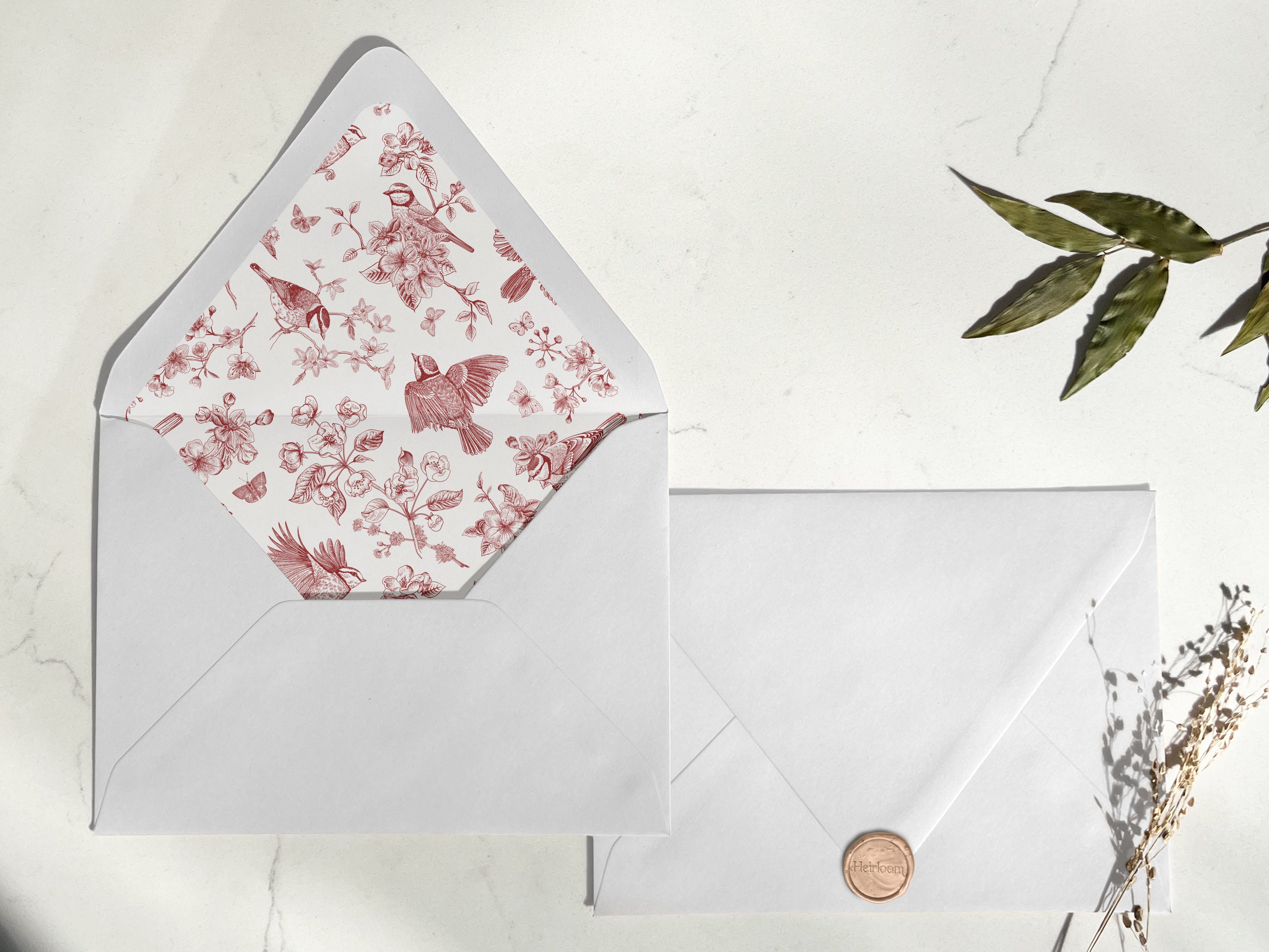 Printable Maroon Dark Red Floral Bird Envelope Liner, A9, A7, A7.5, A6 ...