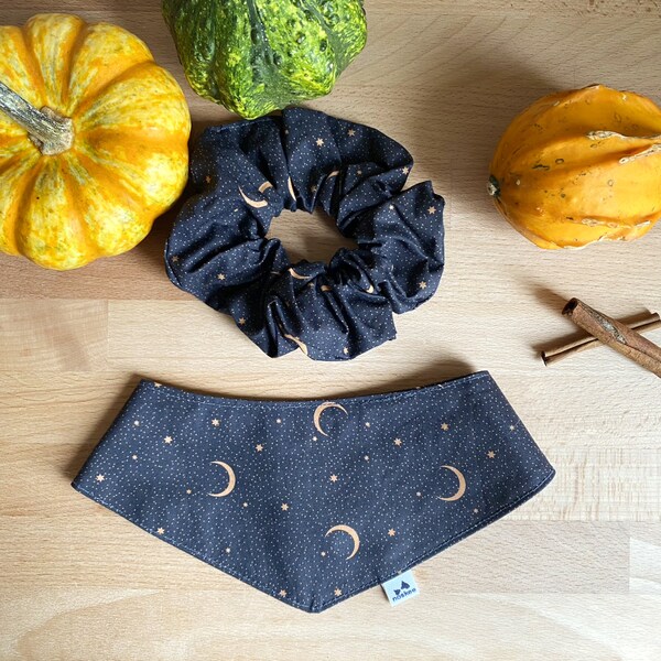 Autumn Leaves Tie on Cat Bandana, Matching Owner Scrunchie, Breathable ...