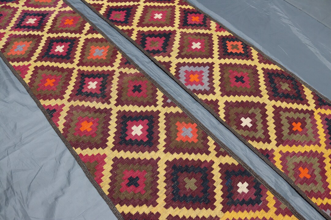 12.1x1.8 Ft, Multi Color Kilim Area Runner Rug. Southwestern Design ...