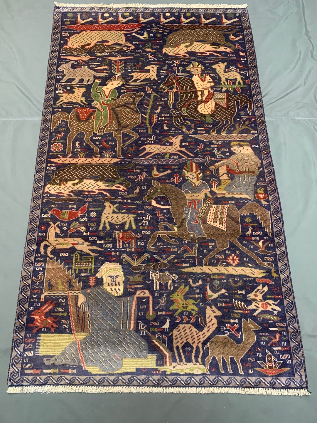 6'7x3'7 Ft, Afghan Pictorial Tribal Carpet Oriental Handmade Rug, 202 X ...