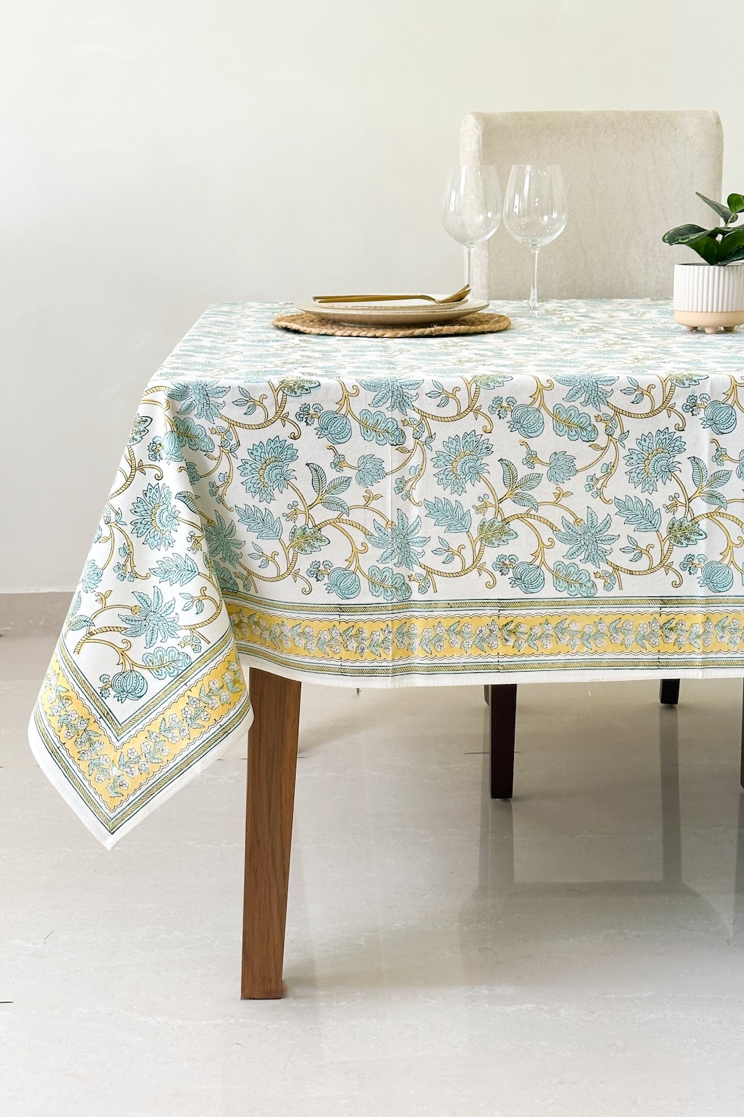 Light Blue Floral Tablecloth for Dining Table, Kitchen Table, Wedding ...