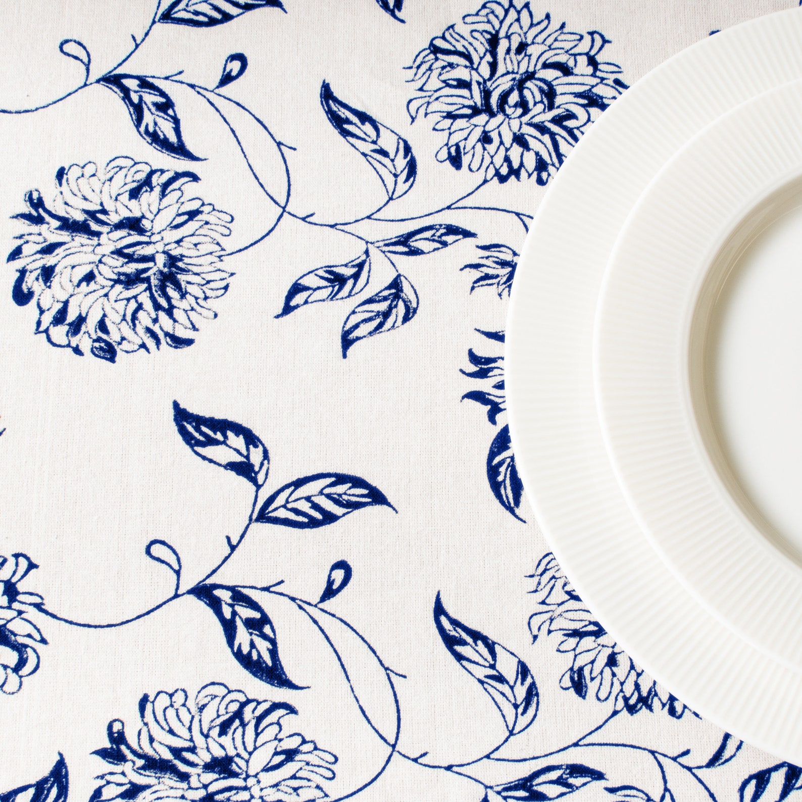 Blue White Table Cloth, 100% Cotton, Floral Hand Block Print for Home ...
